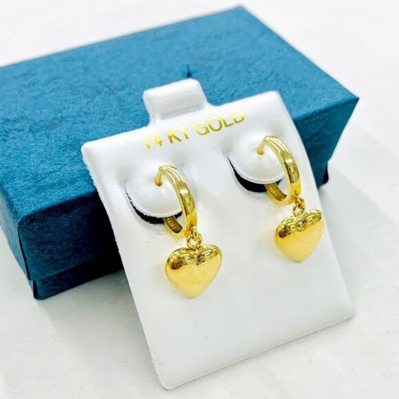 Prime | Jewelry | New 4k Yellow Gold Dangling Heart Earrings For Women ...